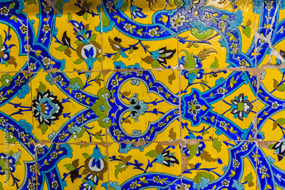 Colorful oriental geometric design and pattern commonly met in Persian ...