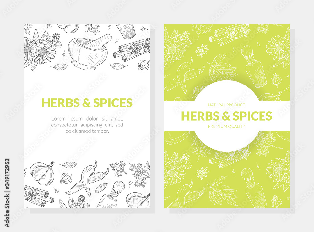 Herbs and Spices Card Templates Set with Natural Organic Healthy ...