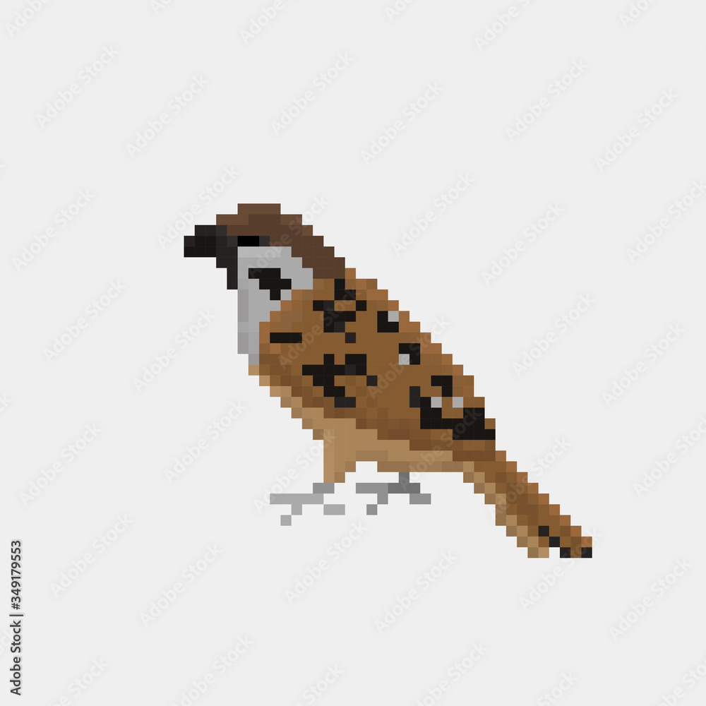 vector pixel art sparrow action isolated cartoon Stock Vector | Adobe Stock