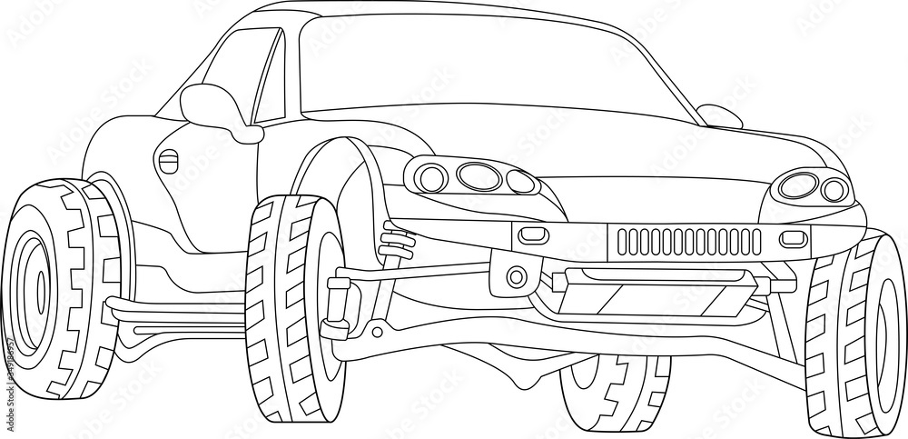 Vector line art car, concept design. Vehicle black contour outline ...