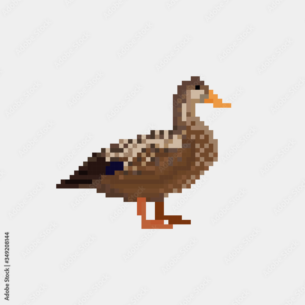 Vector illustration, pixel art duck isolated on white background. Stock ...