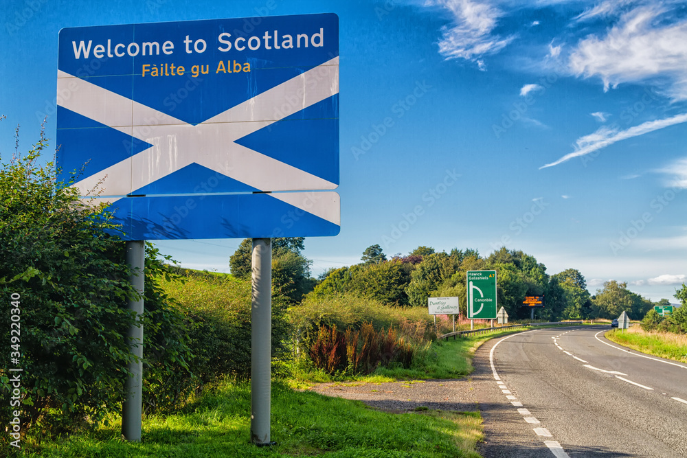 Welcome to Scotland road sign at the border with England Stock Photo ...