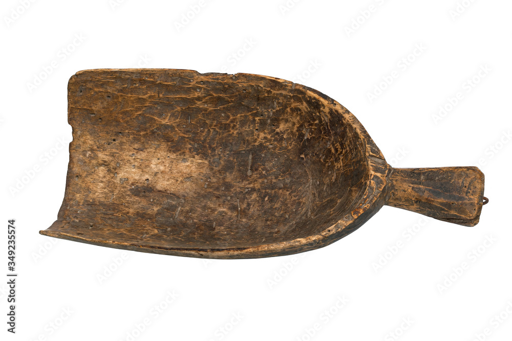 Old authentic wooden scoop for bulk products, made by hand, isolated on ...