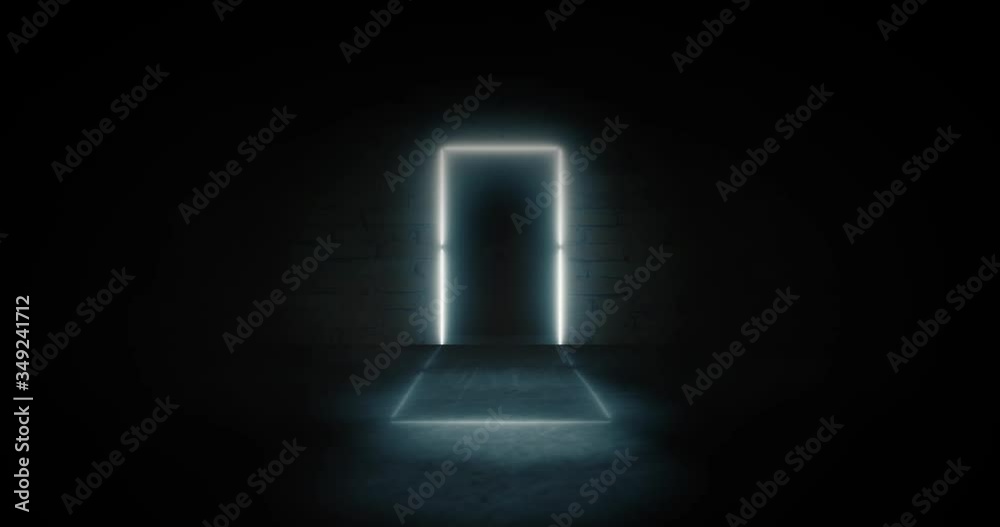Stockvideo Spiritual glowing light frame of a door illuminates a dark ...