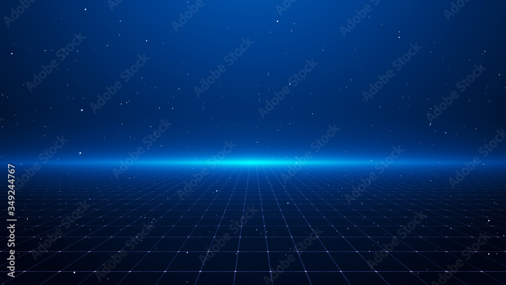 Perspective Grid. Abstract background shining blue floor ground ...