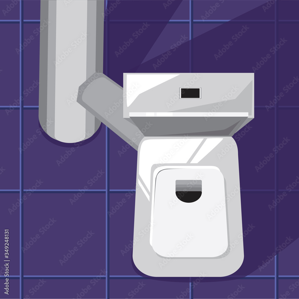 Square toilet with closed lid in a WC room with tiles on the floor as a ...