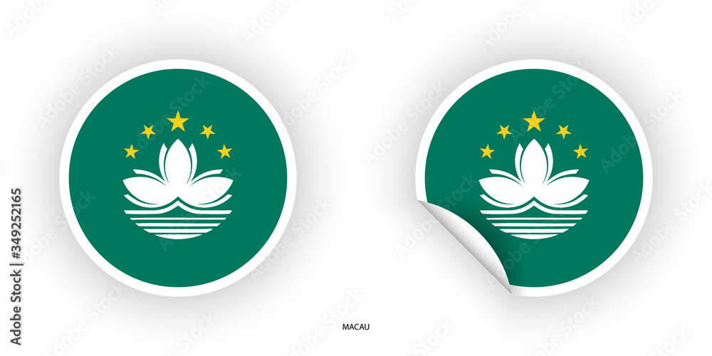 Macau sticker flag set in circle and circle peeled shape on white ...