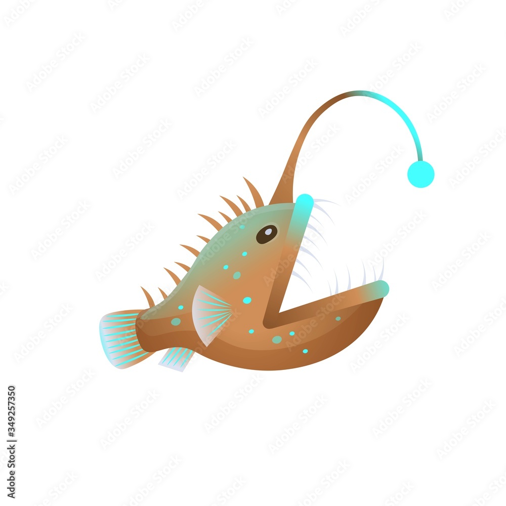 Cartoon an angler fish with open mouth on a white background. Vector ...