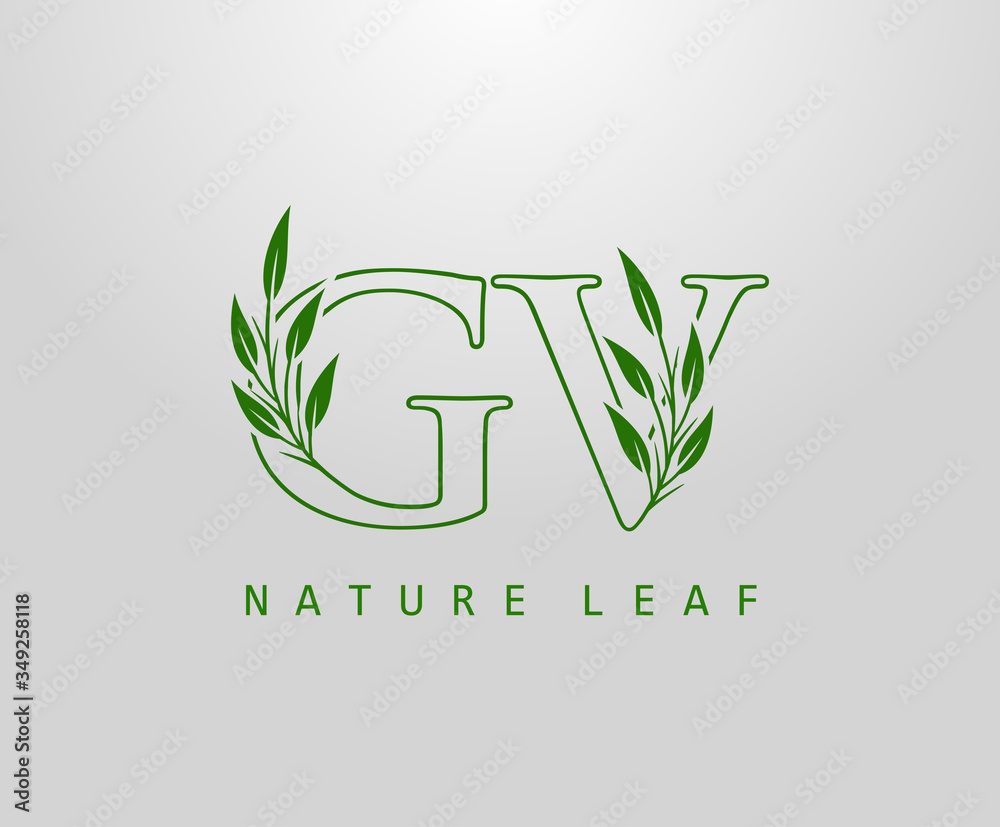Nature Green Leaf Letter G, V and GV Logo Design. monogram logo. Simple ...