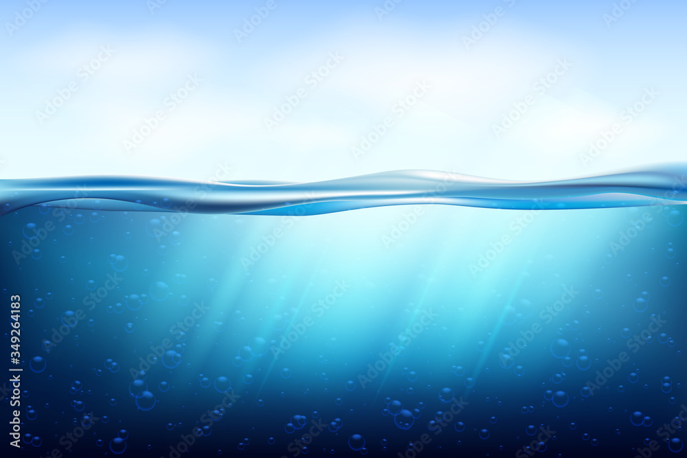 Realistic underwater background. Ocean deep water, sea under water ...