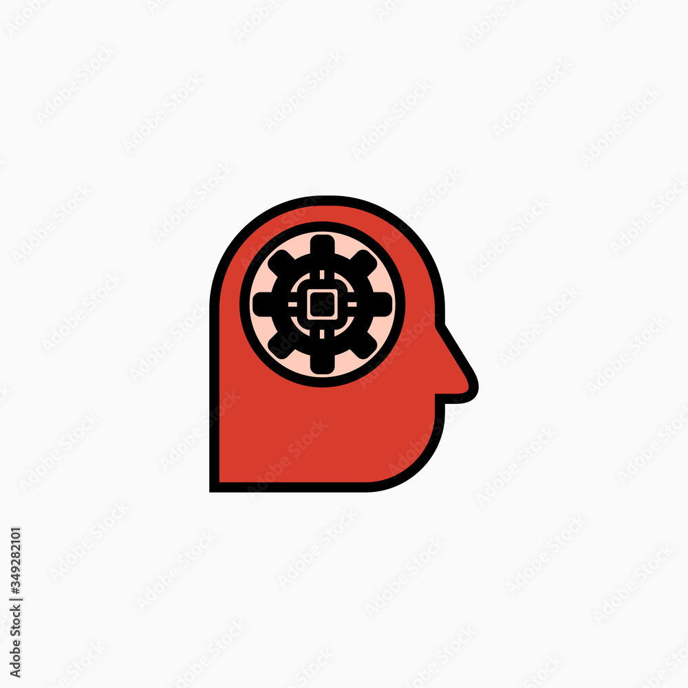 Artificial intelligence head & brain icon. Vector AI technology concept ...