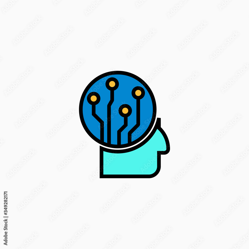 Artificial intelligence head & brain icon. Vector AI technology concept ...