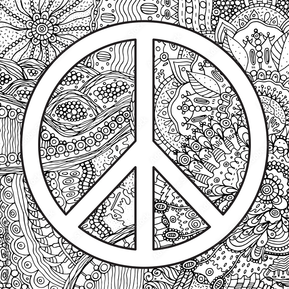 Pacific symbol - hippie 60s festival poster. Psychedelic coloring page ...