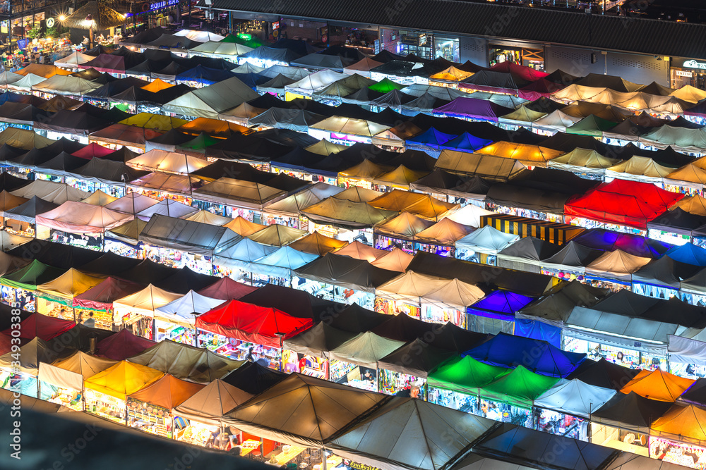 Bangkok, Thailand, Top view of Train Night Market Ratchada flea market ...