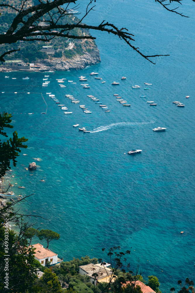 Stockfoto Nature landscape, vertical photo. Bay with ships and boats ...