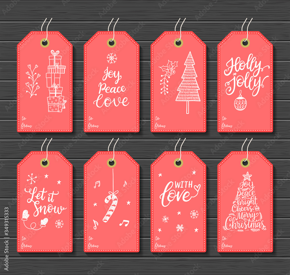 Merry Christmas and Happy Holidays vector printable gift tags Stock ...