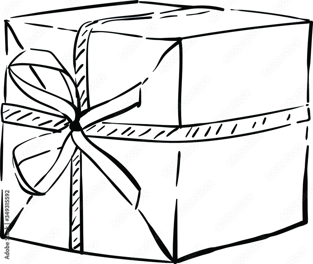 Vector sketch of the gift box. Illustration of gift wrapping with ...