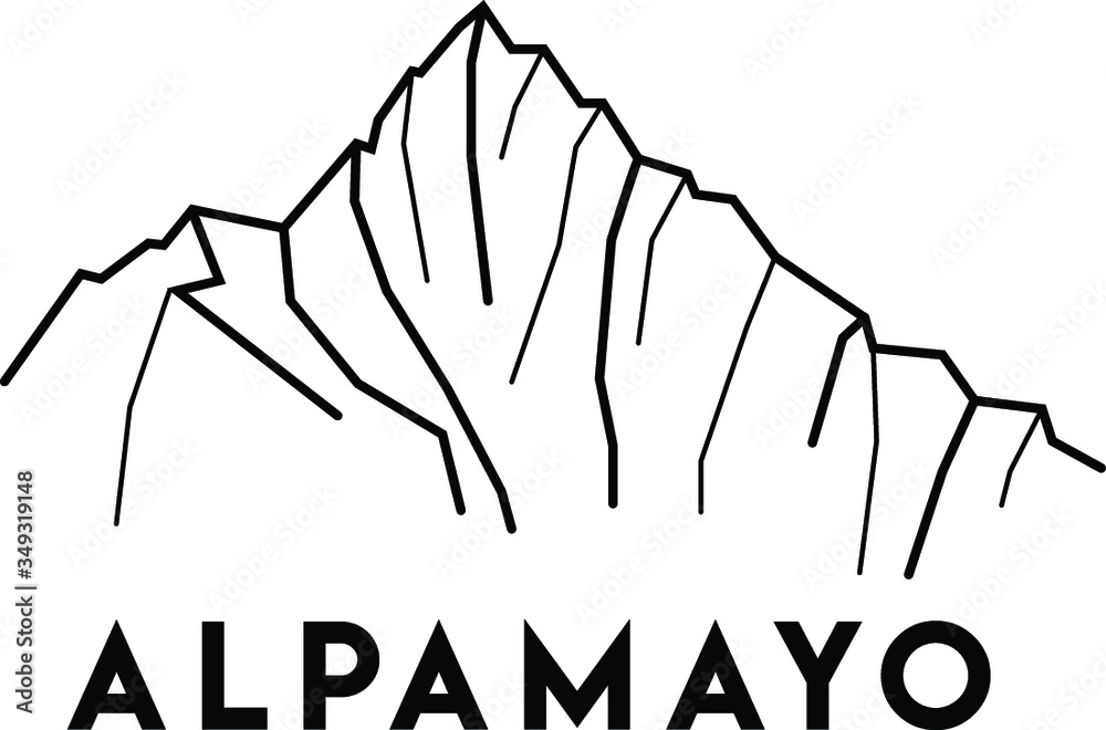 Alpamayo, Peru. Vector black and white illustration of mount ...
