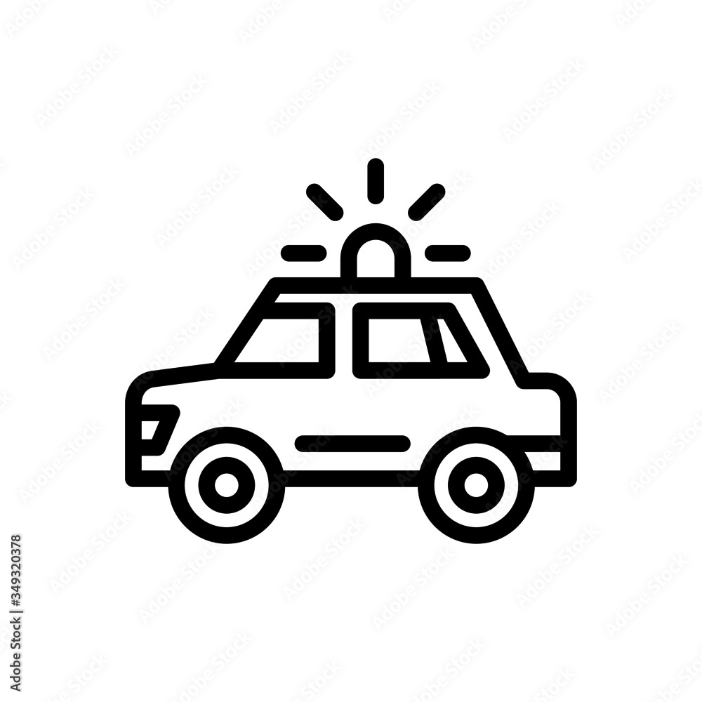 Police car vector icon in outline style on white background, Police ...