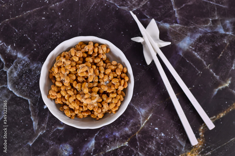 Top view of Japanese 'natto', a traditional Japanese food made from ...