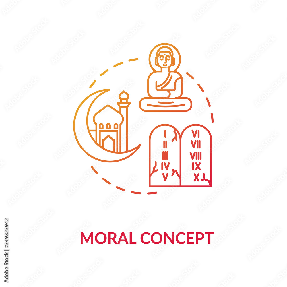 Moral red gradient concept icon. Cultural diversity. Buddhism and christianity. Hindu temple ...