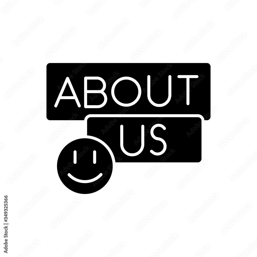 About us black glyph icon. Company information for clients. Customer ...