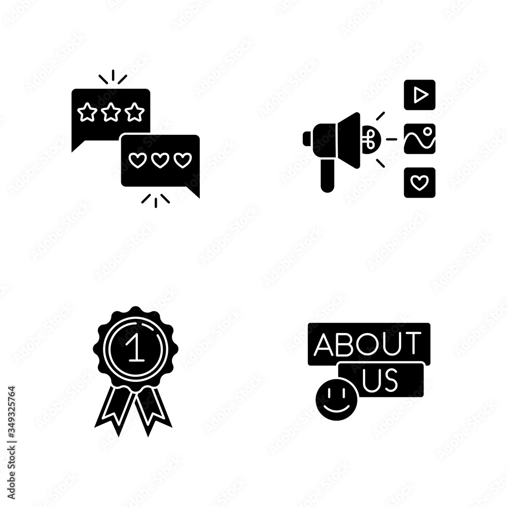 Corporate social media black glyph icons set on white space. Excellent ...