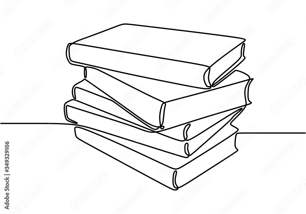 One line drawing of stack of books. Book is window of world. Study ...