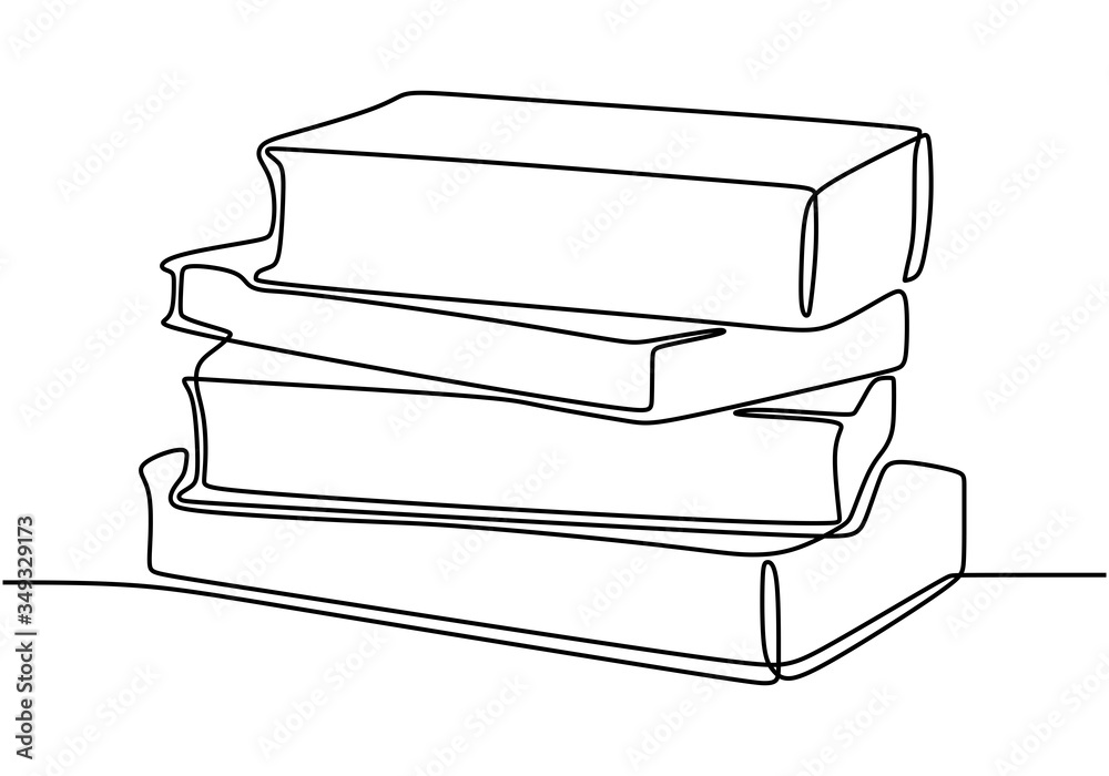 One line drawing of pile of books. Stack of book on desk. Tidy books ...