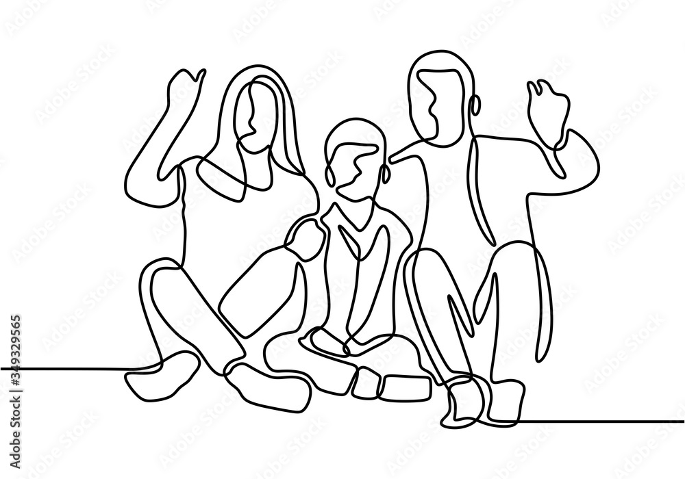 Continuous one line drawing of family. Happy families members of mother ...