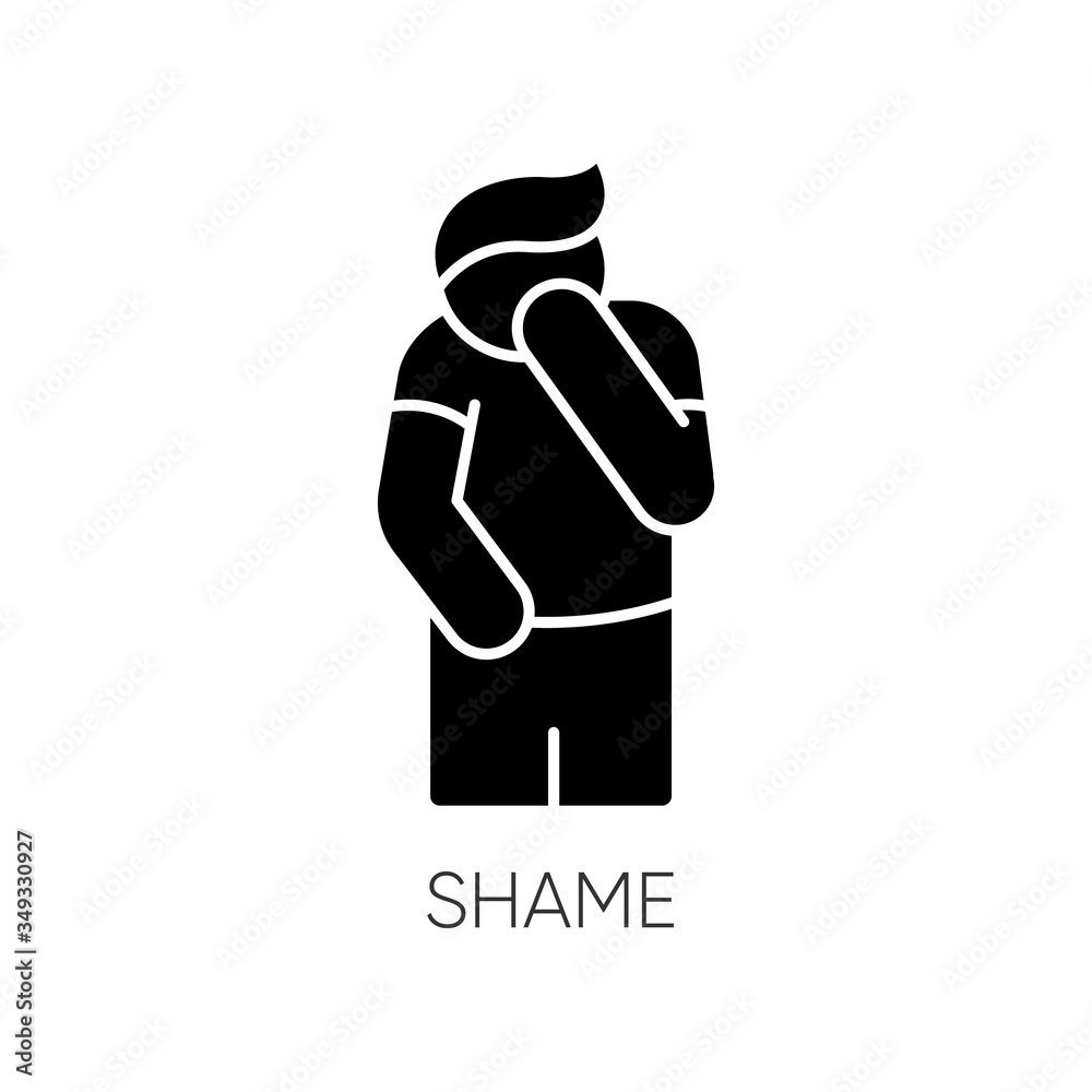 Shame black glyph icon. Human feeling embarrassed. Social emotion of ...