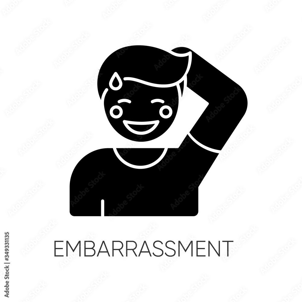 Embarrassment black glyph icon. Man acting shy. Feeling of humiliation ...