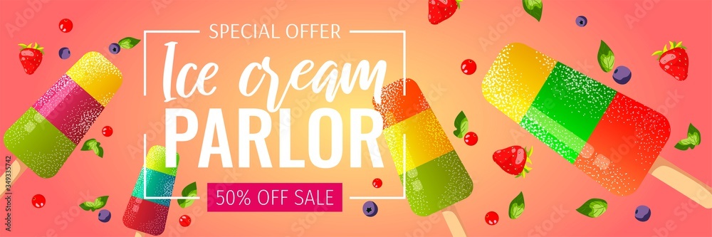 Banner design for Ice cream parlor or shop, Sweet products, Dessert ...