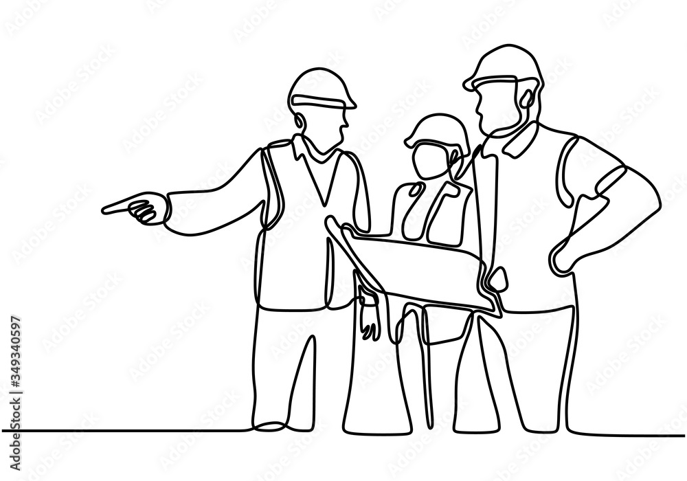 Single continuous line drawing of young architect and foreman ...