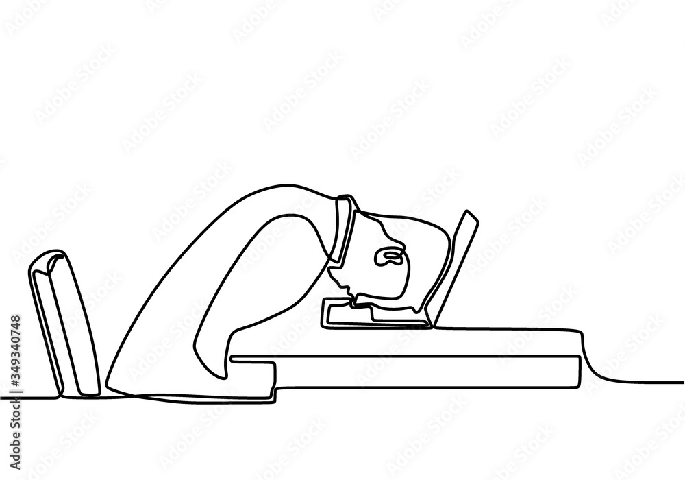 Continuous line drawing of man with laptop feels frustrated expressing ...