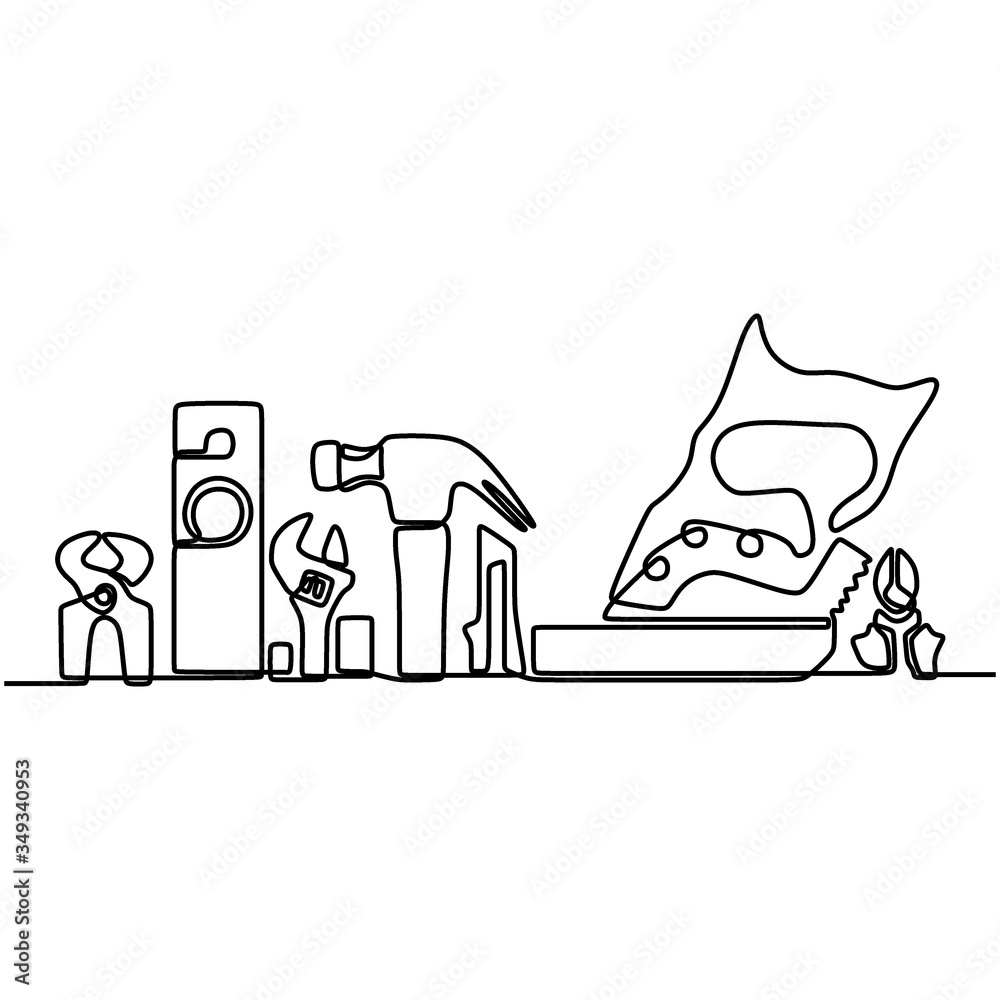 Continuous one line drawing building tool. Isolated image of a hand ...