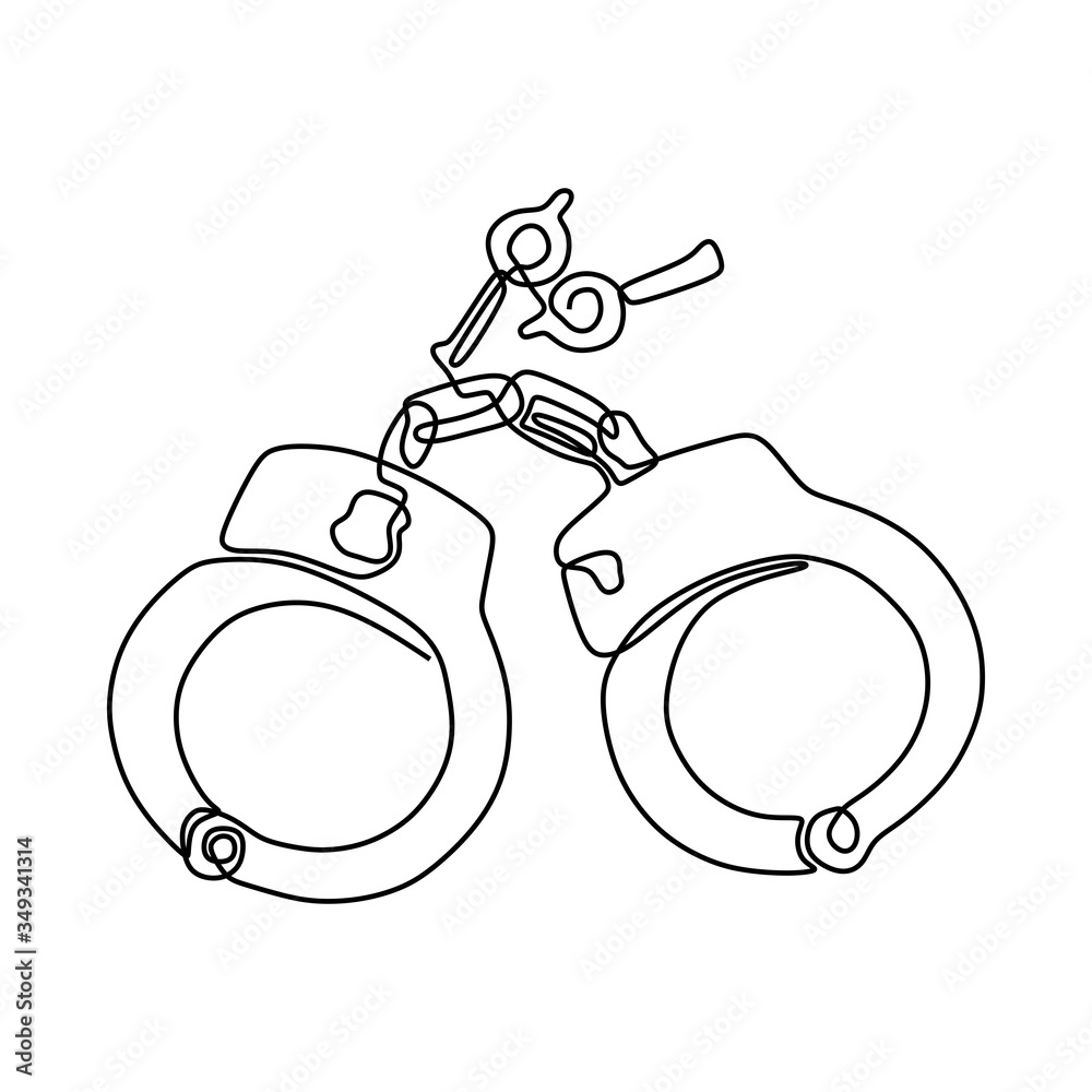One line drawing of isolated vector object handcuffs. Business concept ...