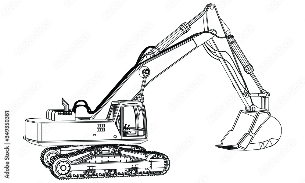 Excavator outline vector. Special machines for the building work. Stock ...