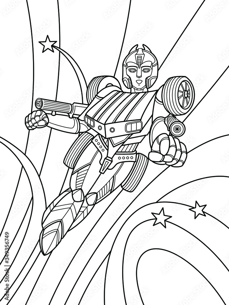 Robot with guns that transforms into a car. Space warrior. Coloring ...