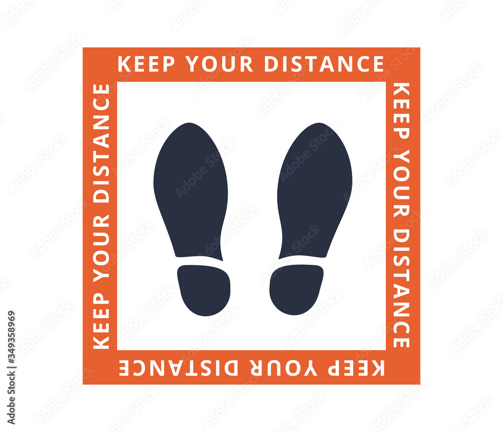Vector of footprint sign red color with text keep your distance, 1m ...