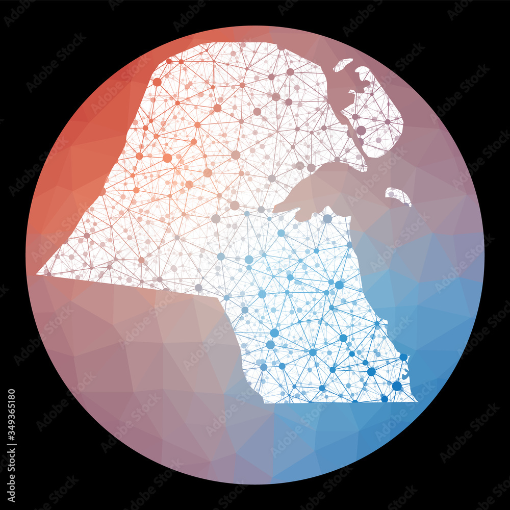 Vector network Kuwait map. Map of the country with low poly background ...