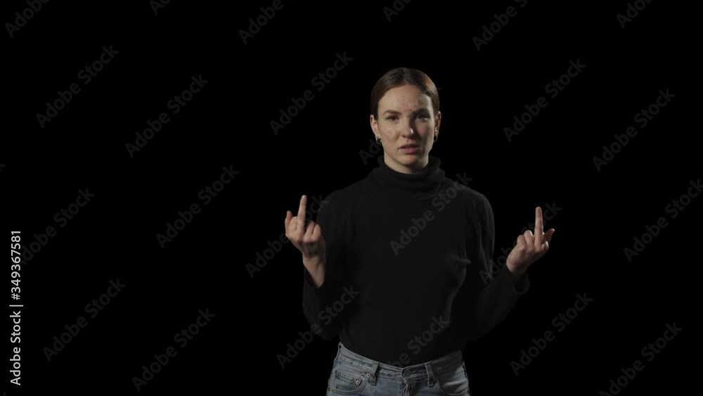 Young caucasian woman giving two middle fingers. Transparent isolated ...
