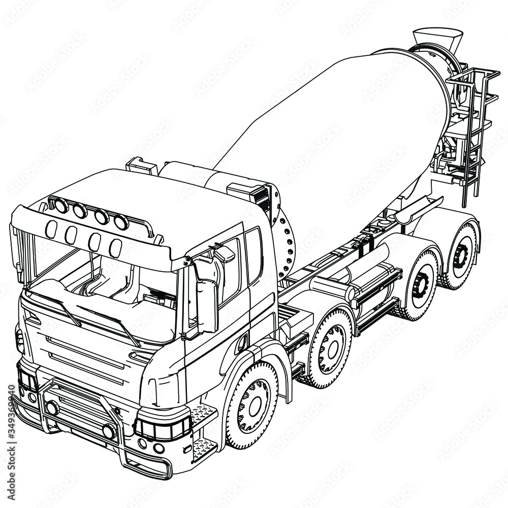 Mixer truck outline vector. Special machines for the building work ...
