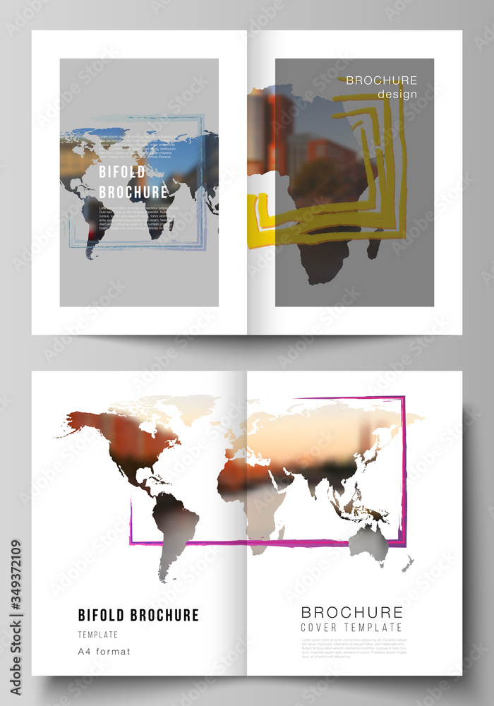 Vector layout of two A4 cover mockups templates for bifold brochure ...