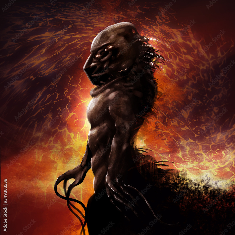Futuristic illustration of Ktulhu style alien monster creature with ...