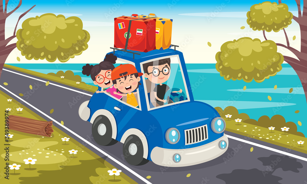 Cartoon Characters Travelling With Vehicle Stock Vector | Adobe Stock