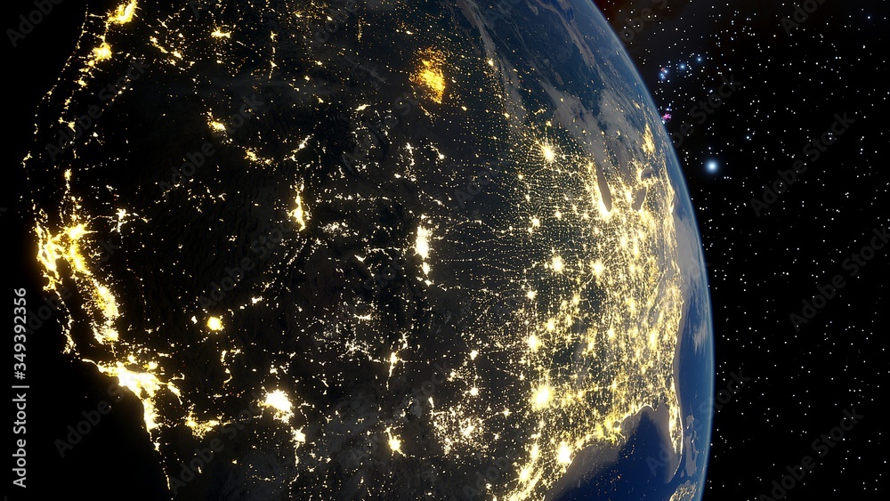 realistic united states of america from space, night usa from space ...