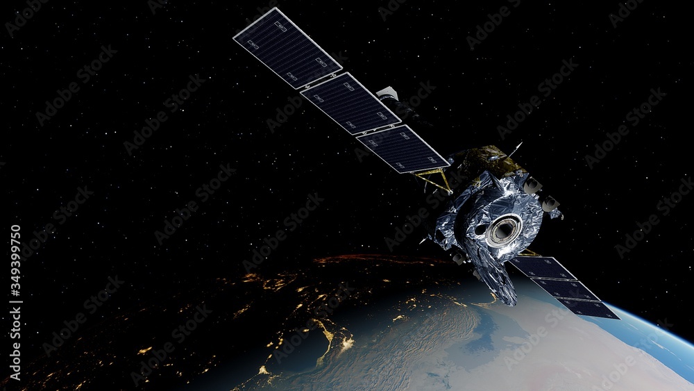 realistic satellite in orbit of the Earth, artificial satellite of ...