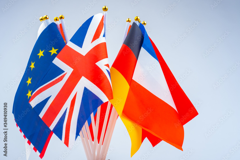 Miniature flags of different countries are placed together. National ...
