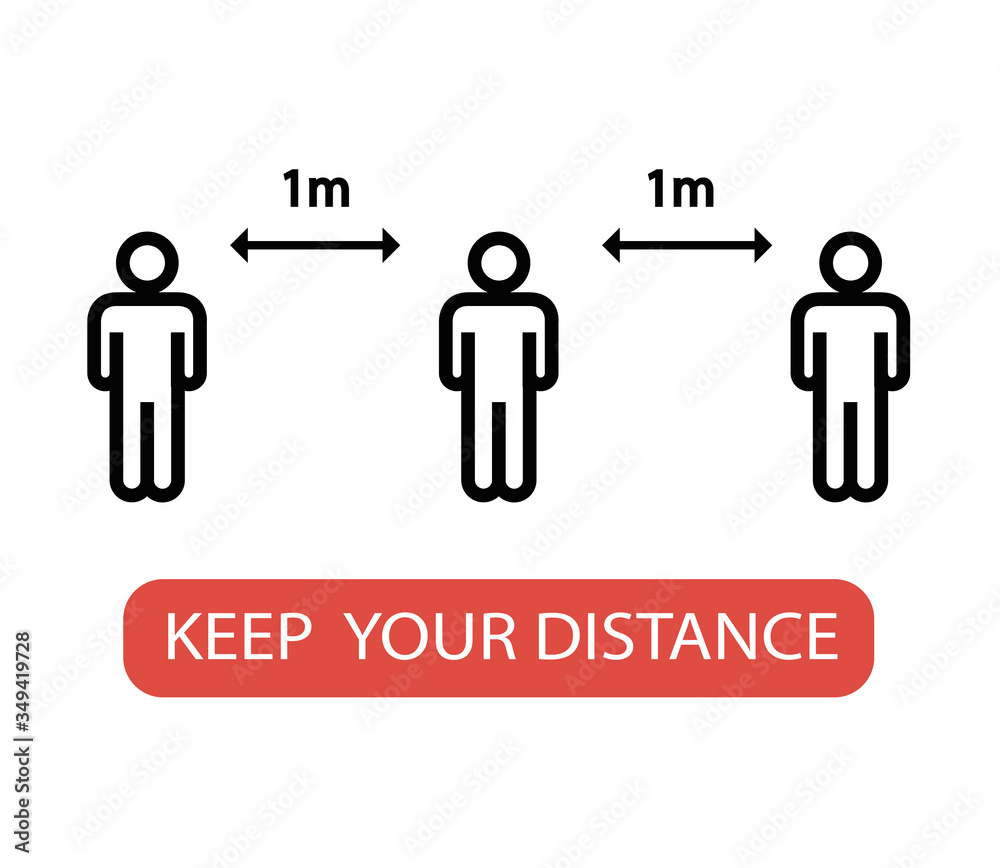 Vector of footprint sign red color with text keep your distance, 1m ...